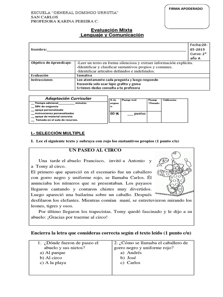 Prueba de Lenguaje 2° Básico | PDF