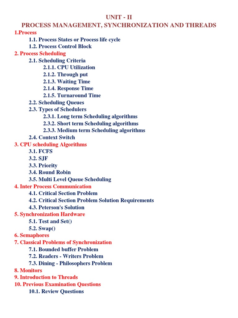 Unit - Ii Process Management, Synchronization and Threads | PDF | Scheduling (Computing ...