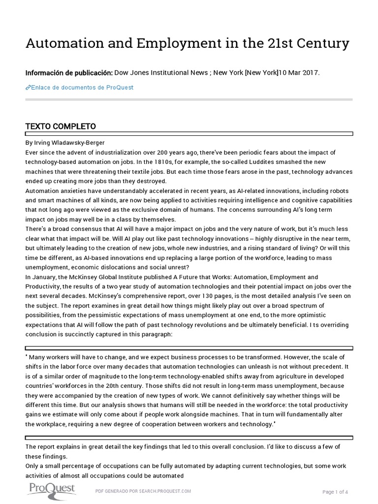 Automation and Employment in The 21st Century: Texto Completo | PDF ...