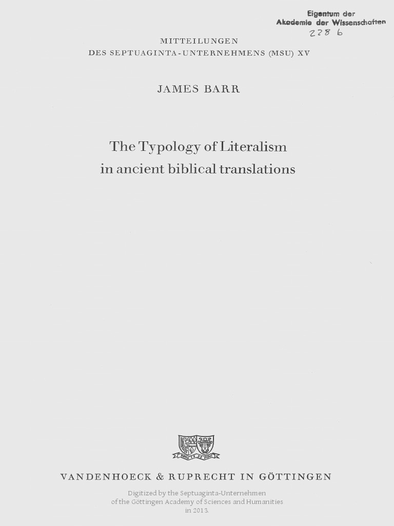 Typology of Literalism-Barr PDF | PDF | Septuagint | Translations