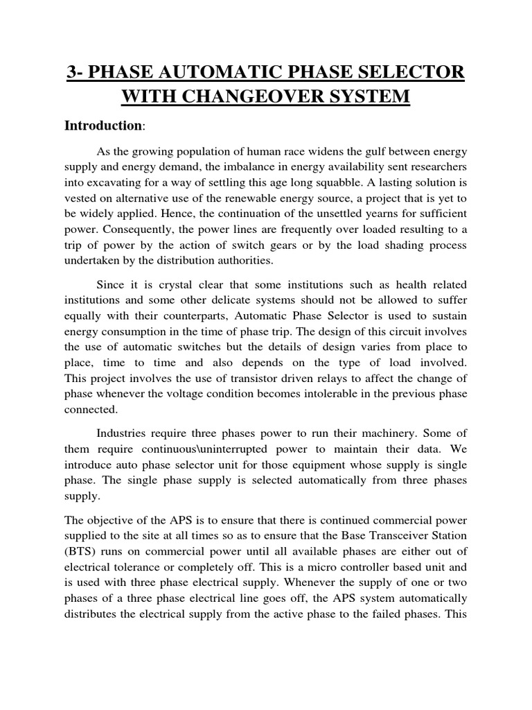 3-Phase Automatic Phase Selector With Changeover System | PDF | Microcontroller | Electromagnetism