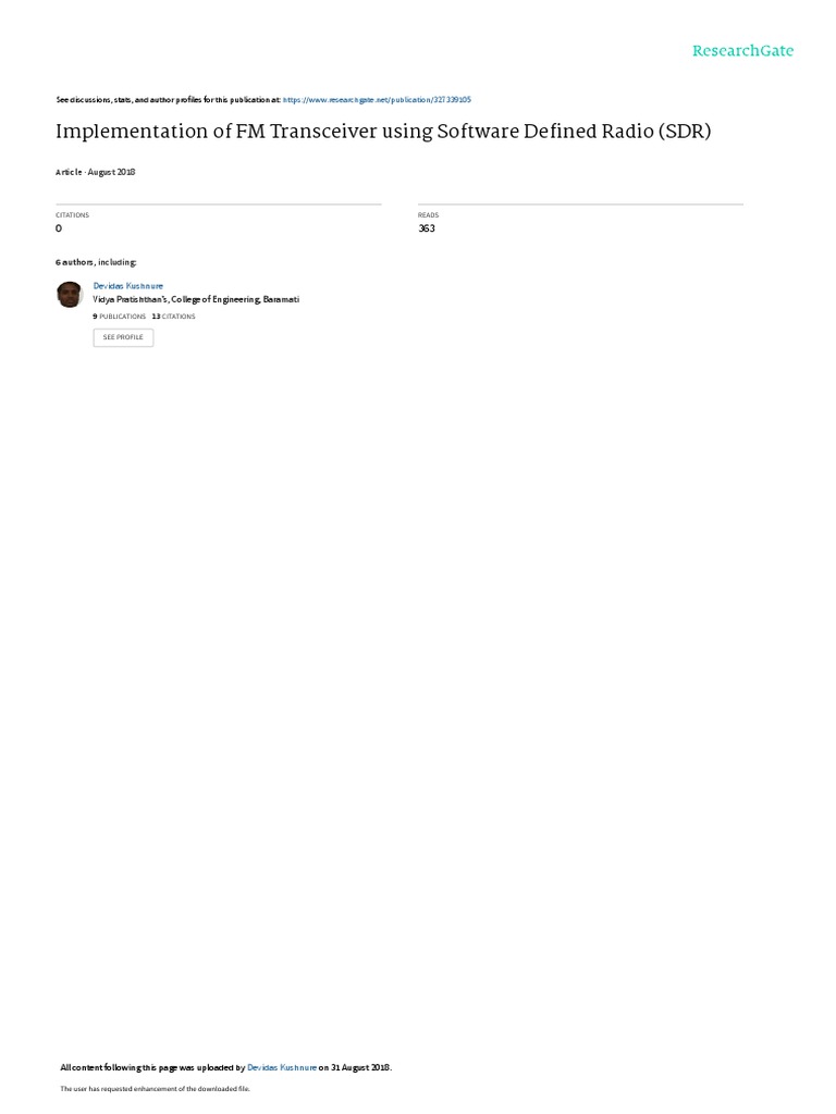 Implementation of FM Transceiver Using Software Defined Radio (SDR) | PDF | Frequency Modulation ...