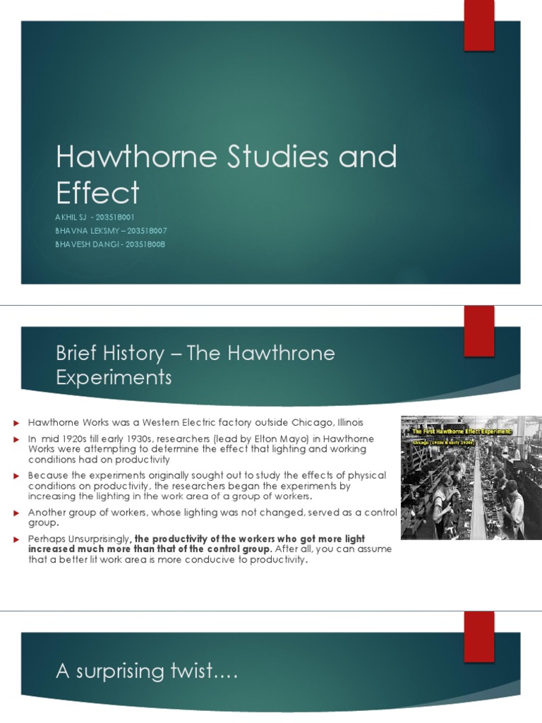 Hawthorne Studies and Effect | PDF | Behavioural Sciences | Psychology