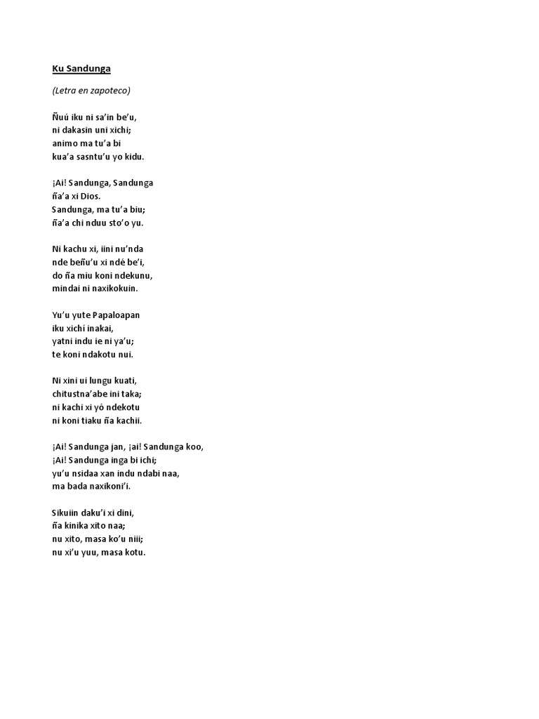 La Sandunga - Letra en Zapoteco PDF | PDF