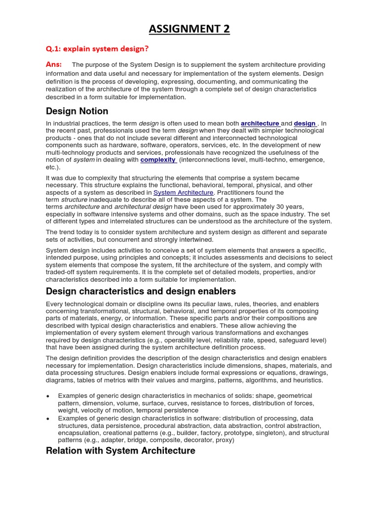 Assignment 2: Q.1: Explain System Design? Ans | PDF | Software Quality ...