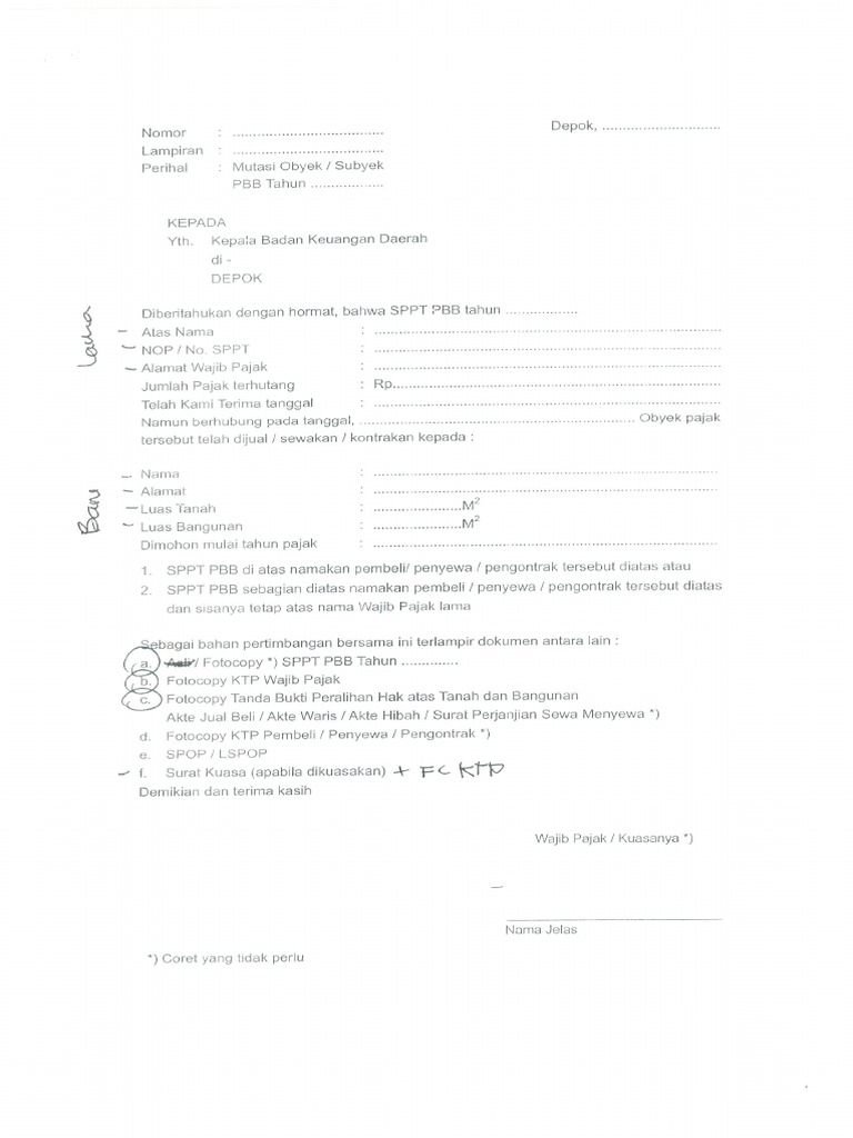 Form Pembetulan SPPT PBB Depok | PDF