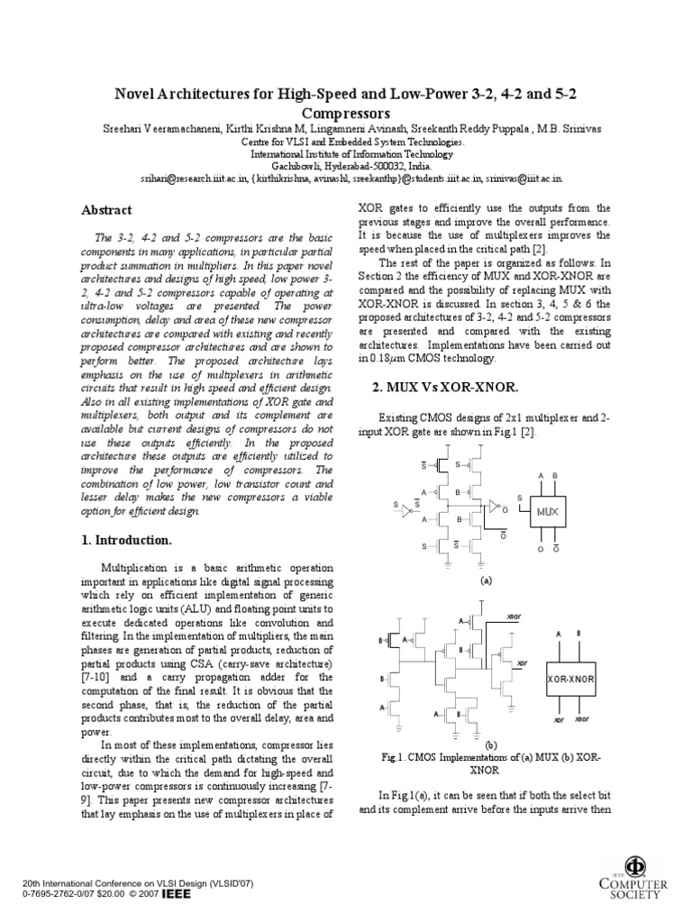 Novel Architectures For High-Speed and Low-Power 3-2, 4-2 and 5-2 ...