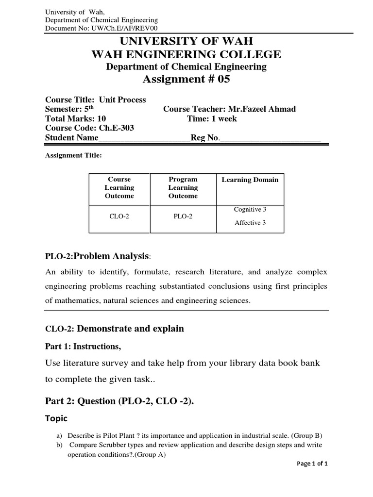 University of Wah Wah Engineering College Assignment # 05 | PDF