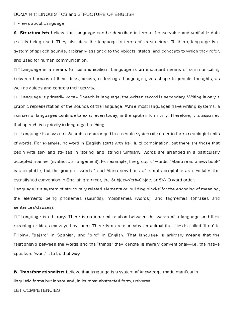 DOMAIN 1 - Linguistics | PDF | Pronoun | Verb