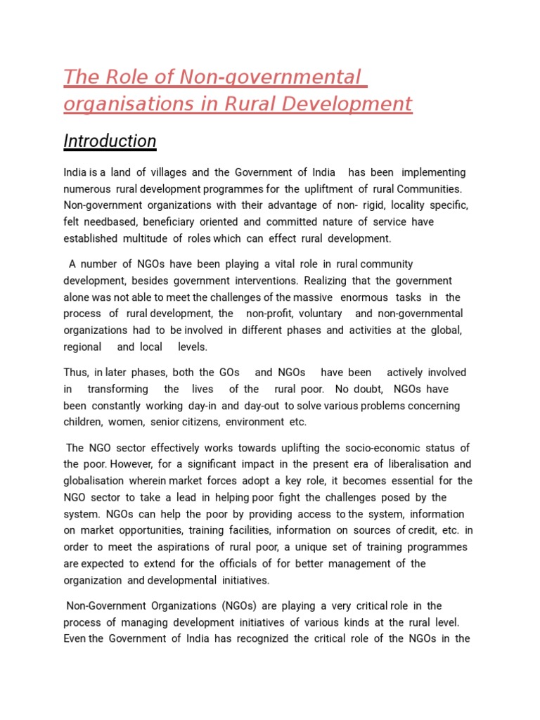 The Role of Non-Governmental Organisations in Rural Development | PDF ...
