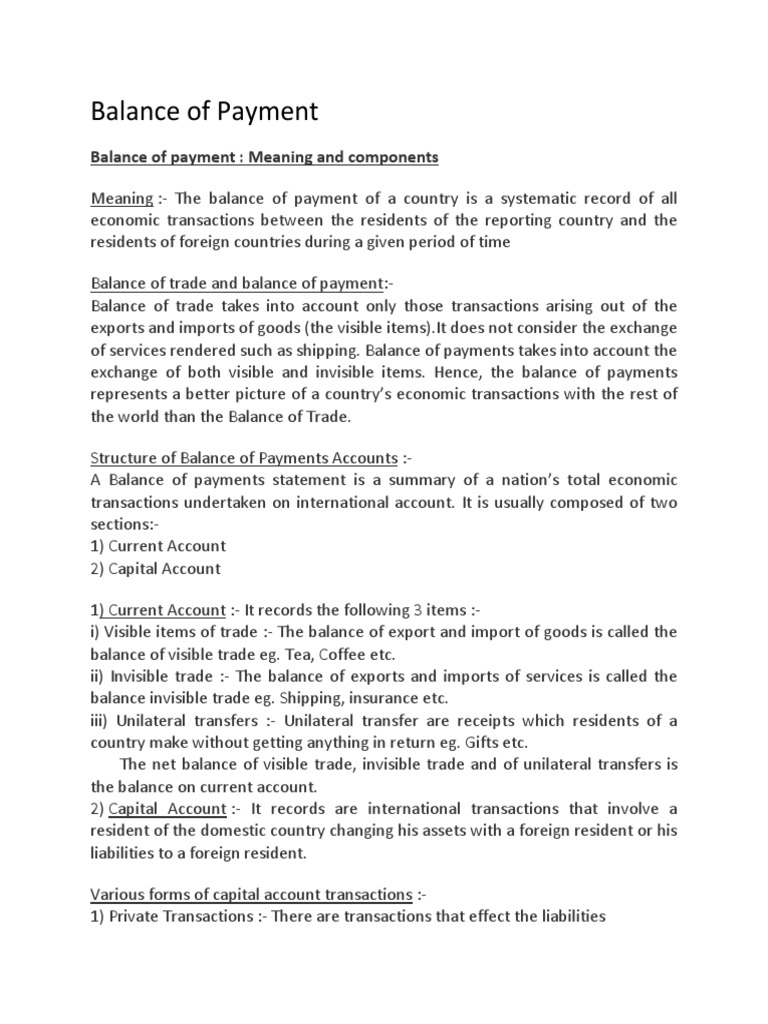 Balance of Payment Components Explained | PDF | Current Account ...