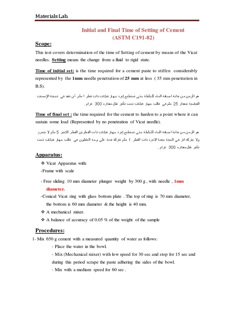 Cement Setting Time Test Procedure | PDF | Cement | Applied And ...