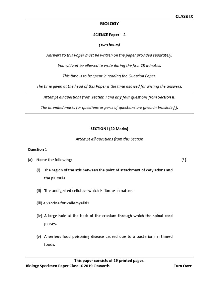 Class Ix Biology: SCIENCE Paper - 3 | PDF | Petal | Cell (Biology)