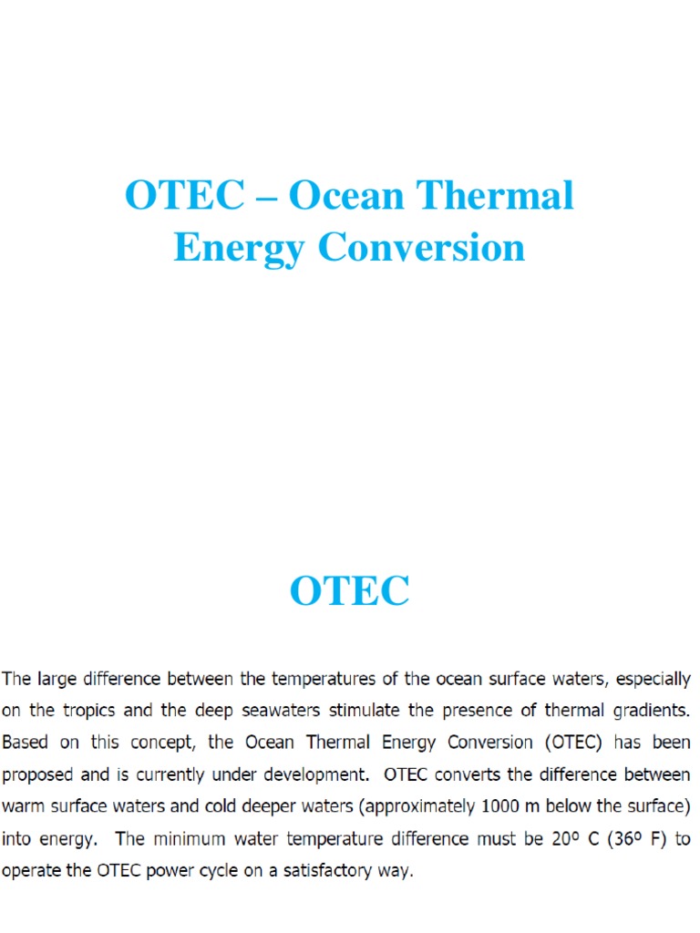 OTEC - Ocean Thermal Energy Conversion | PDF | Tide | Power Station