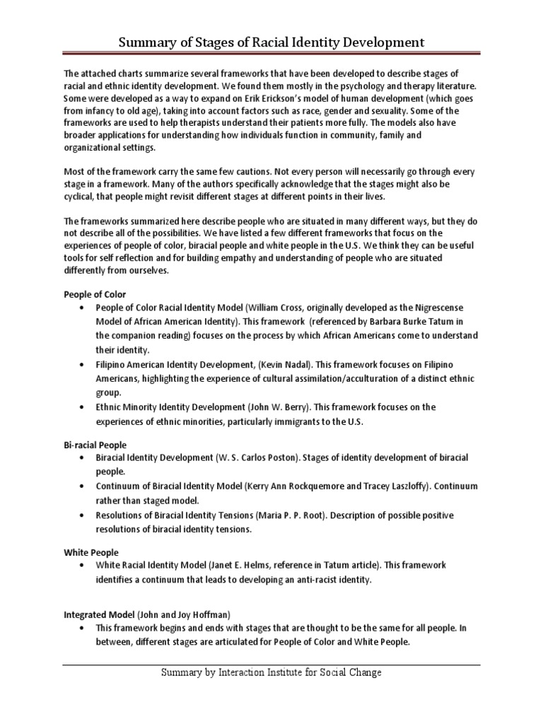 Compilation of Racial Identity Models 7-15-11 | PDF | Identity (Social ...