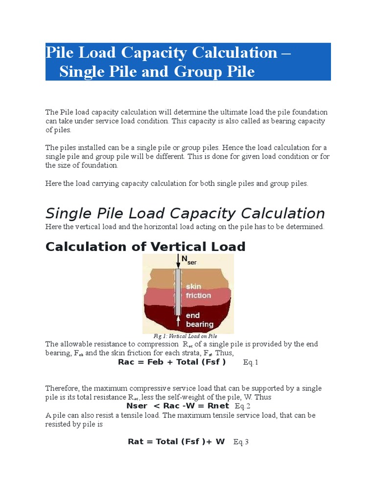 Pile Load Capacity Calculation - Single Pile and Group Pile | PDF ...