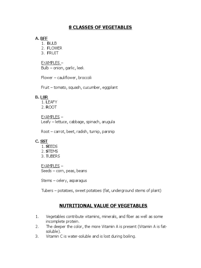 8 Classes of Vegetables | PDF