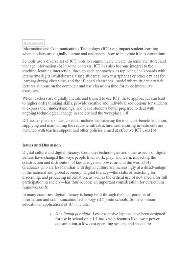 Issues and Discussion: ICT in Education | PDF | Educational Technology ...