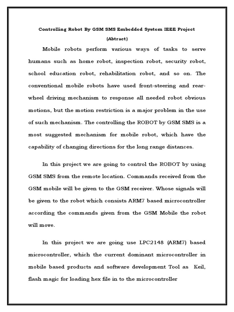 Controlling Robot by GSM SMS Embedded System IEEE Project (Abtract) | PDF