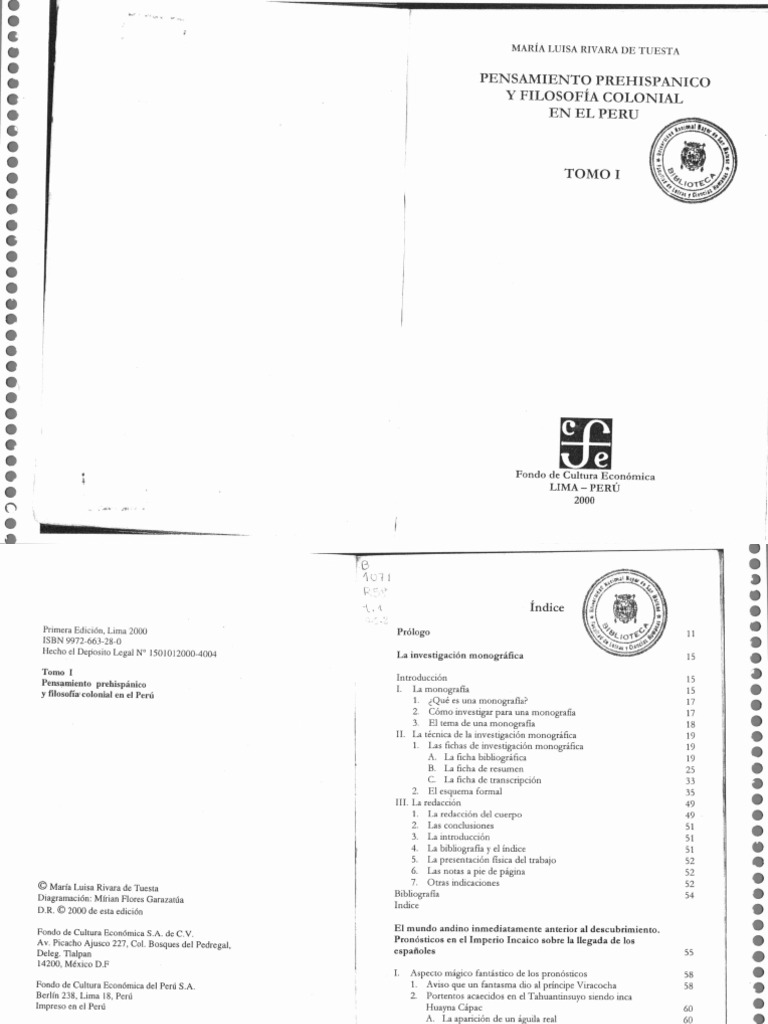 Pensamiento Prehispanico y Filosofia Colonial en El Peru - Maria Luisa ...