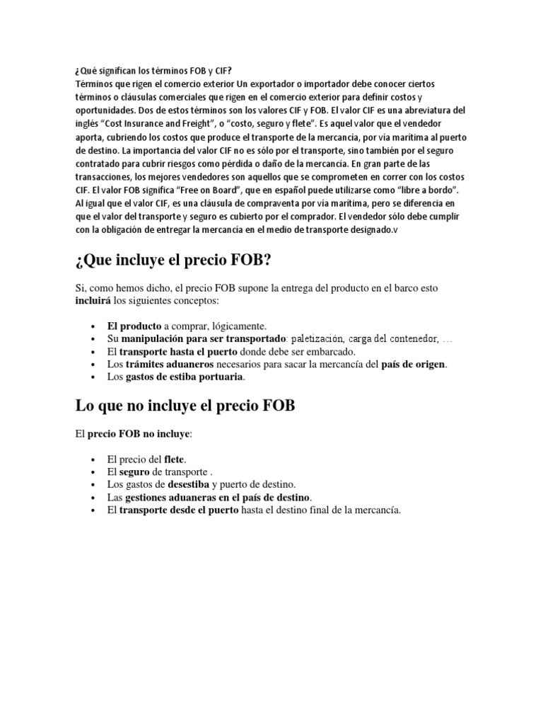 ¿Qué Significan Las Siglas FOB Y CIF? | PDF | El comercio internacional ...