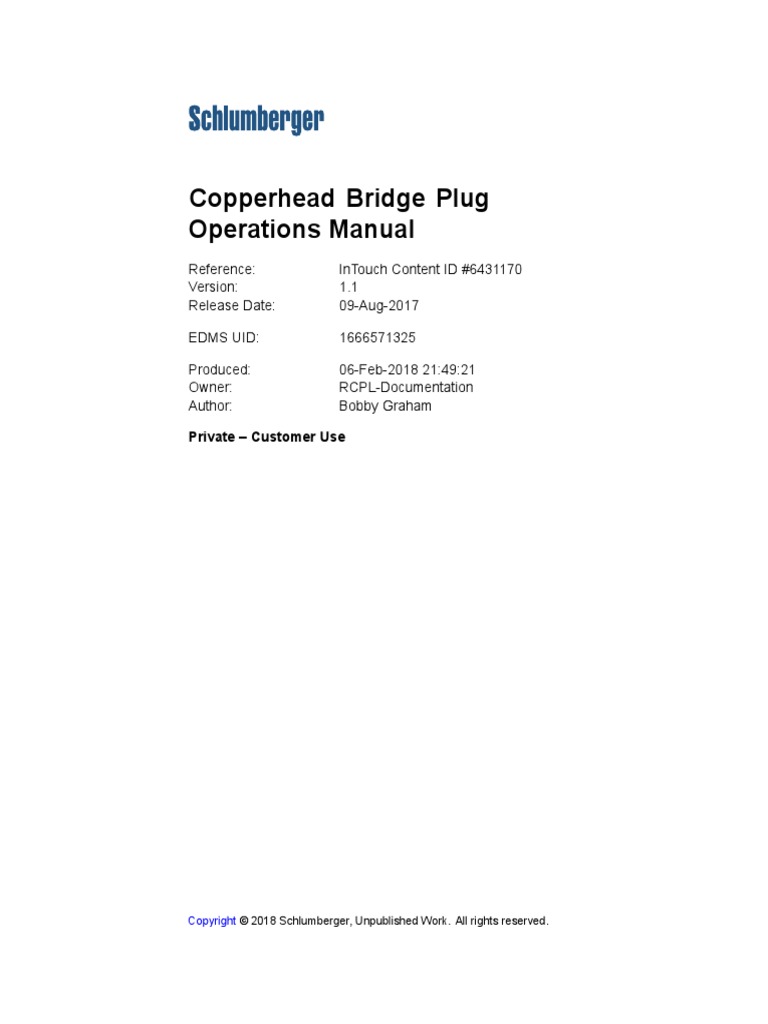 Copperhead Bridge Plug Operations Manual | PDF | Trademark | Copyright