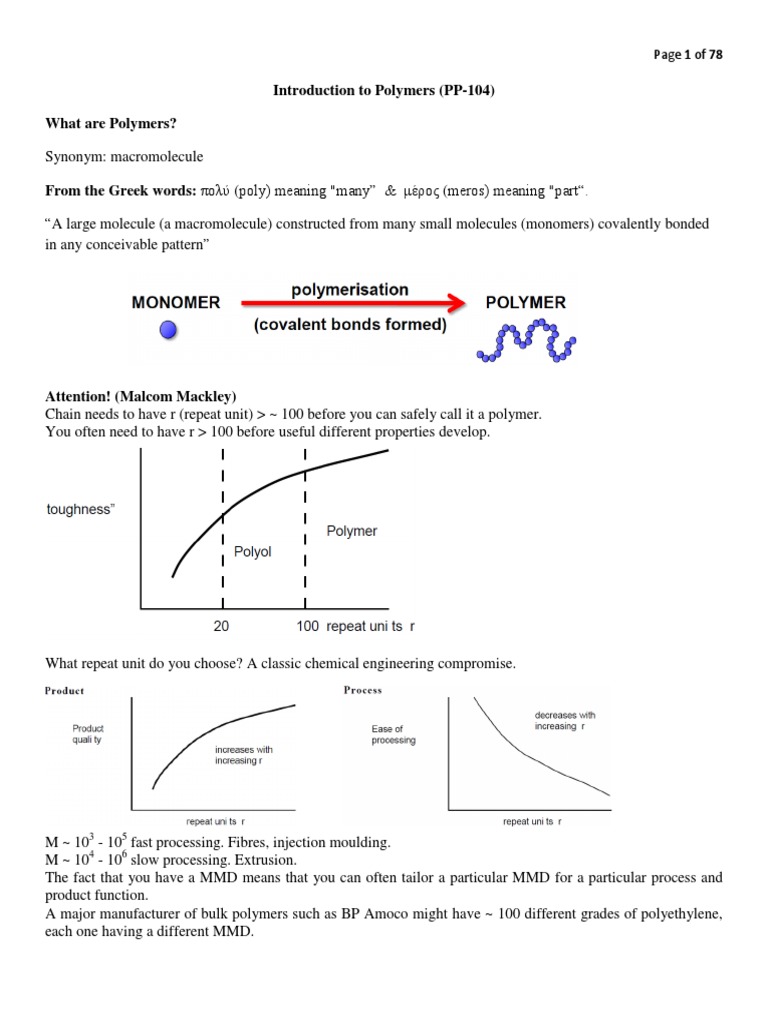 Polymer Lecure 1 PDF | PDF | Polymerization | Polymers
