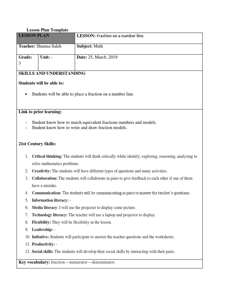 MCT 3 Lesson Plan | PDF | Lesson Plan | Fraction (Mathematics)
