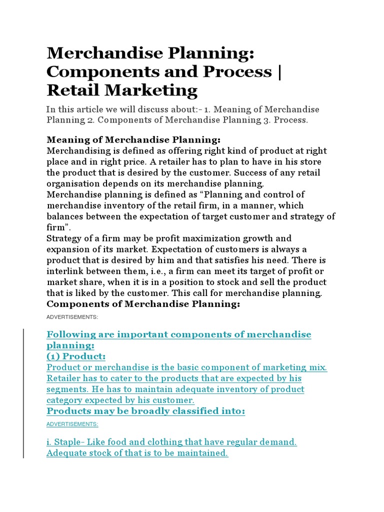 Merchandise Planning: Components and Process - Retail Marketing | PDF ...