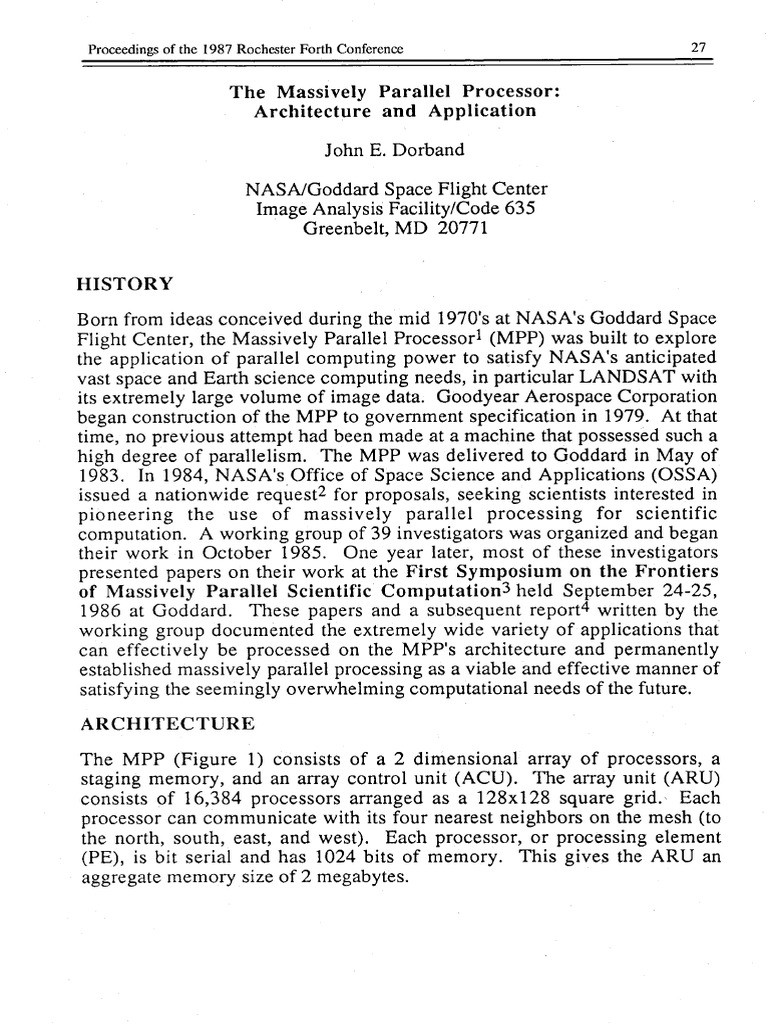 The Massively Parallel Processor:: N ASA/Goddard Space Flight Center | PDF | Parallel Computing ...