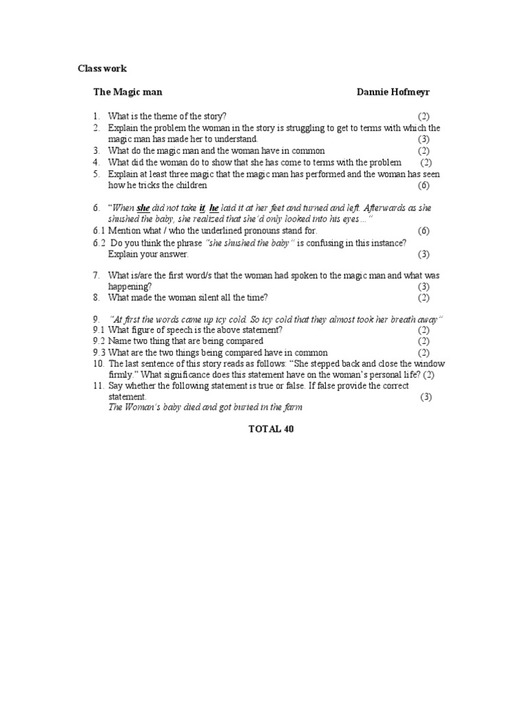 The Magic Man Activity | PDF