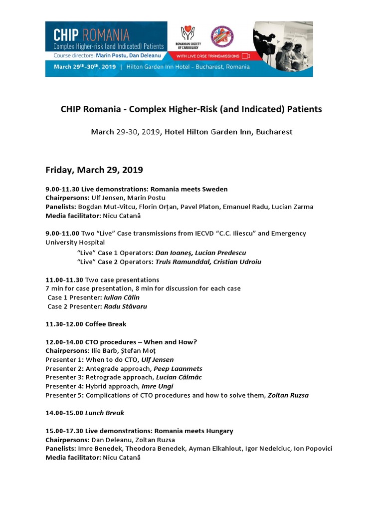 CHIP Romania - Complex Higher-Risk (And Indicated) Patients: March 29 ...
