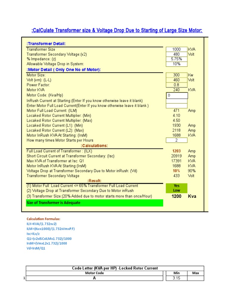 Transformer Size - Voltage Drop Due To Starting of Large Size of Motors (1.1.19) | PDF ...