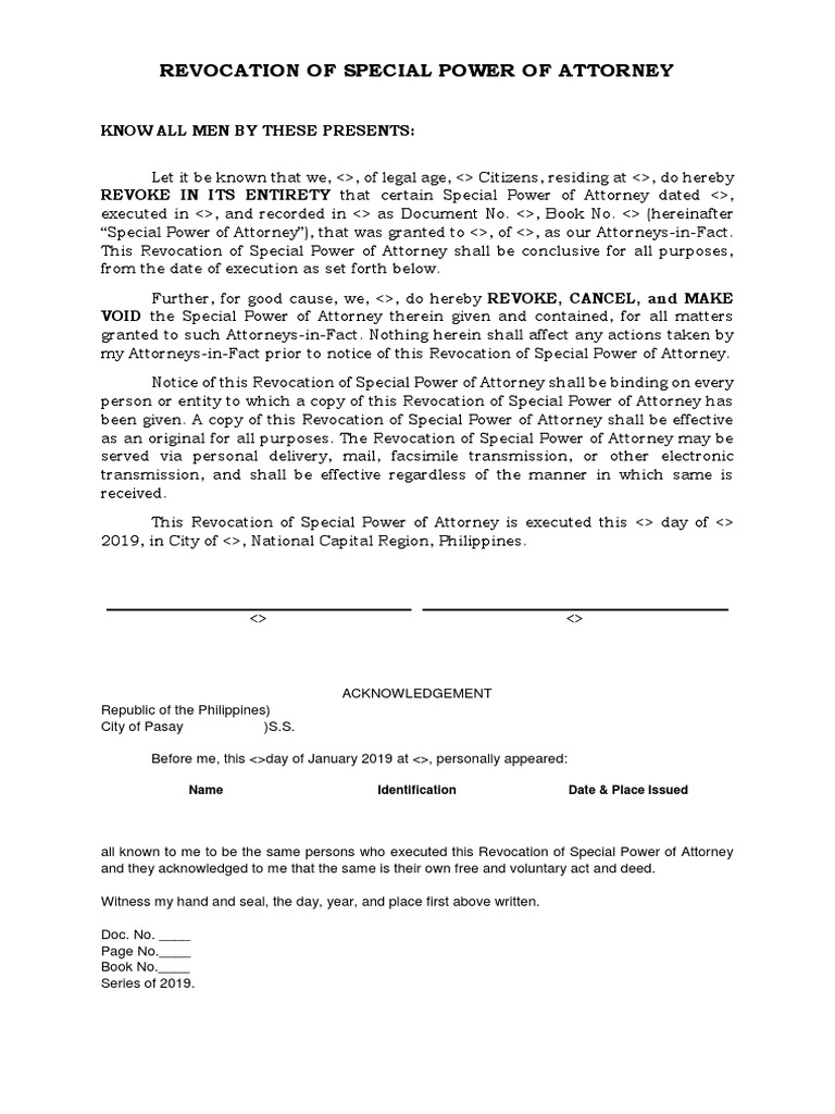 Revocation of Special Power of Attorney | PDF