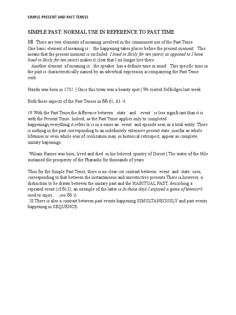 Simple Past: Normal Use in Reference To Past Time 18 | PDF