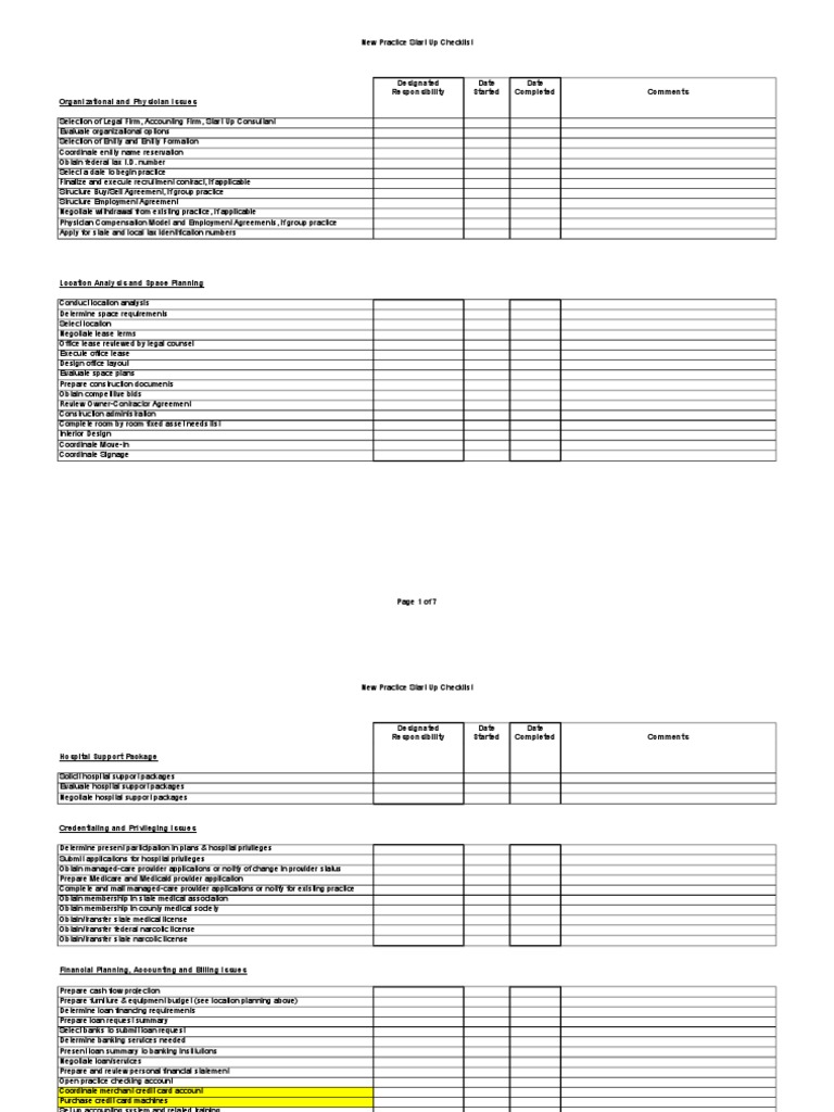 Checklist For Medical Practice Start Up | PDF | Insurance | Credit Card