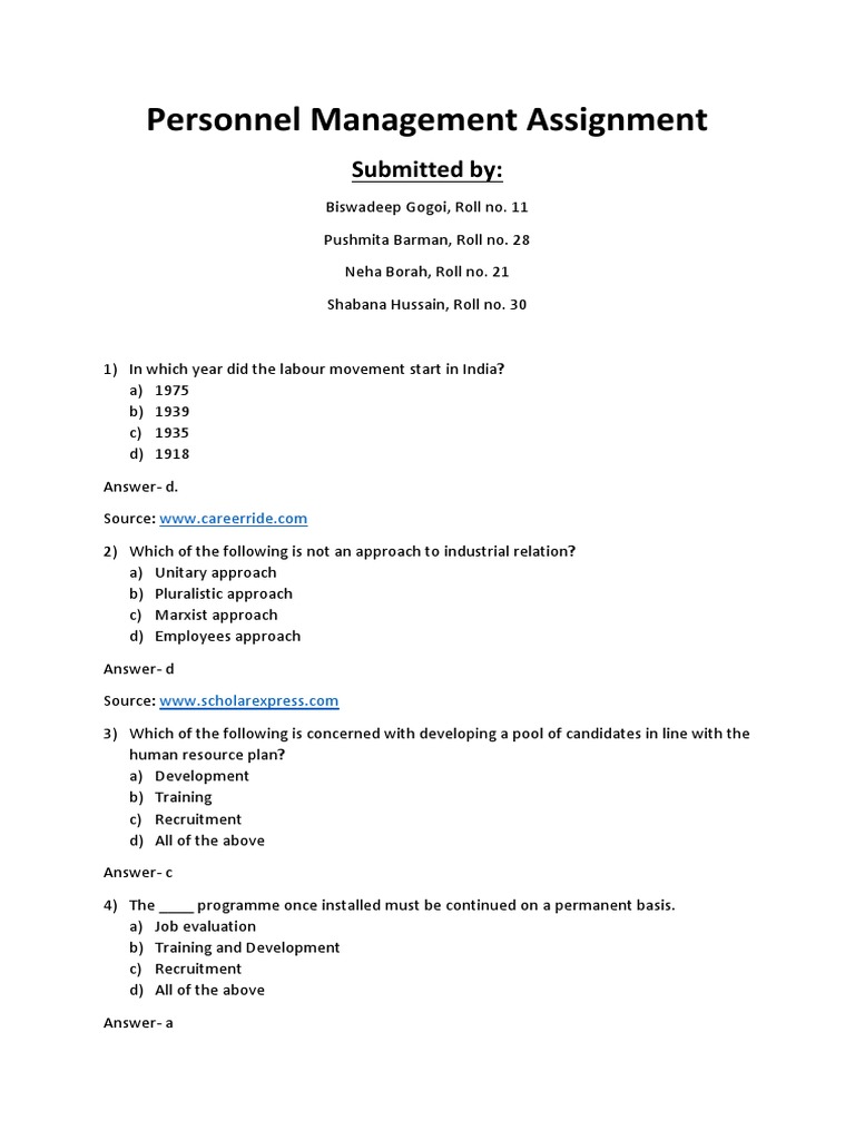 Personnel Management Assignment | PDF | Self Actualization | Human ...
