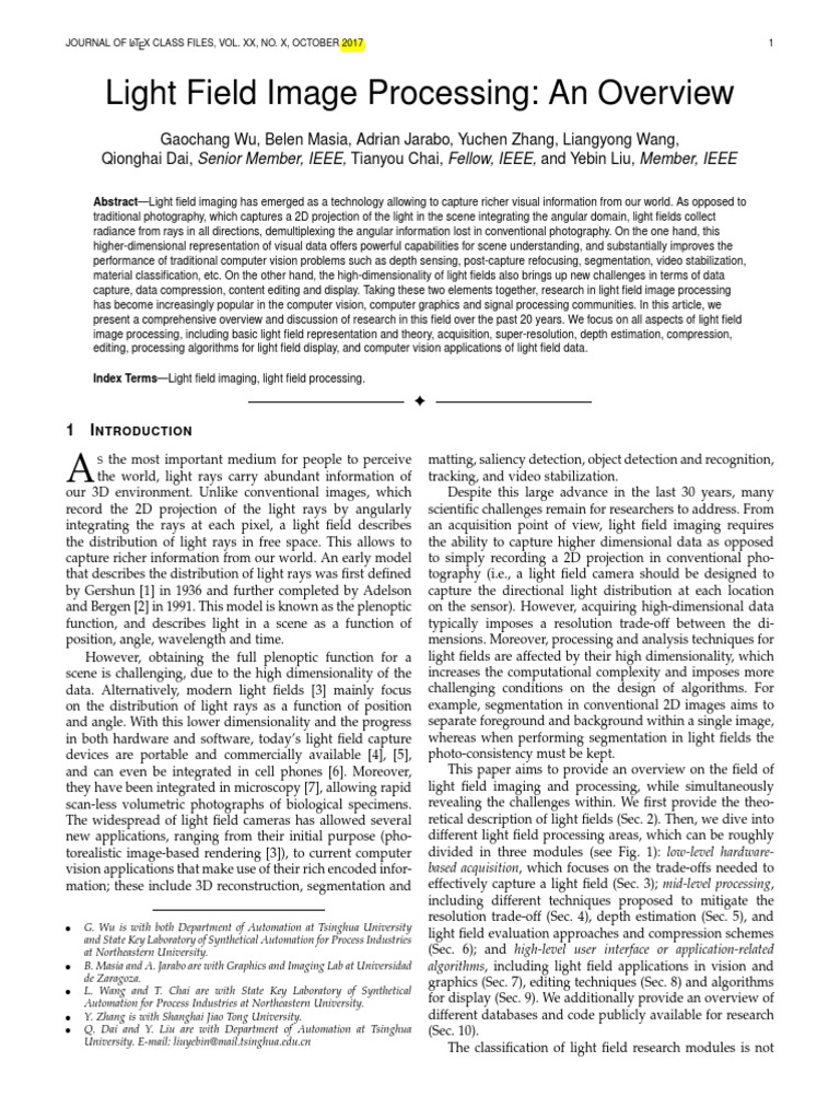 Light Field Image Processing: An Overview | PDF | Angular Resolution ...