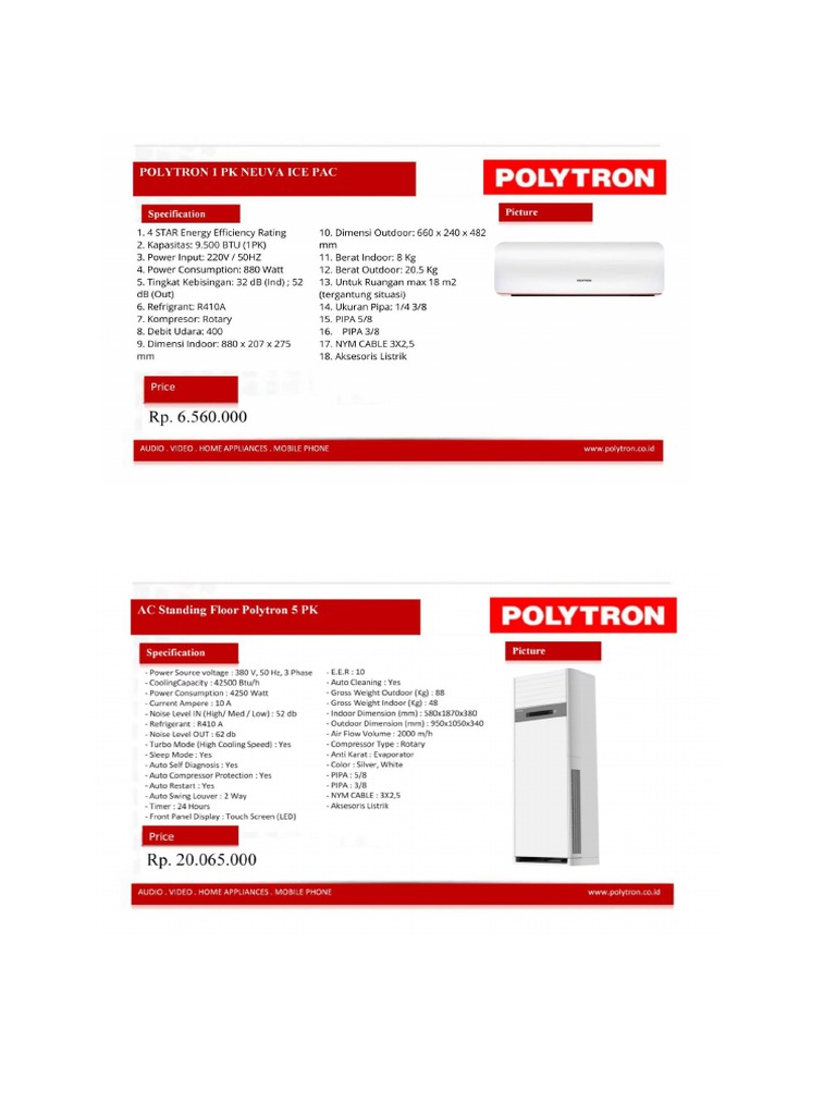 Brosur Ac Polytron 5pk Dan 1pk | PDF