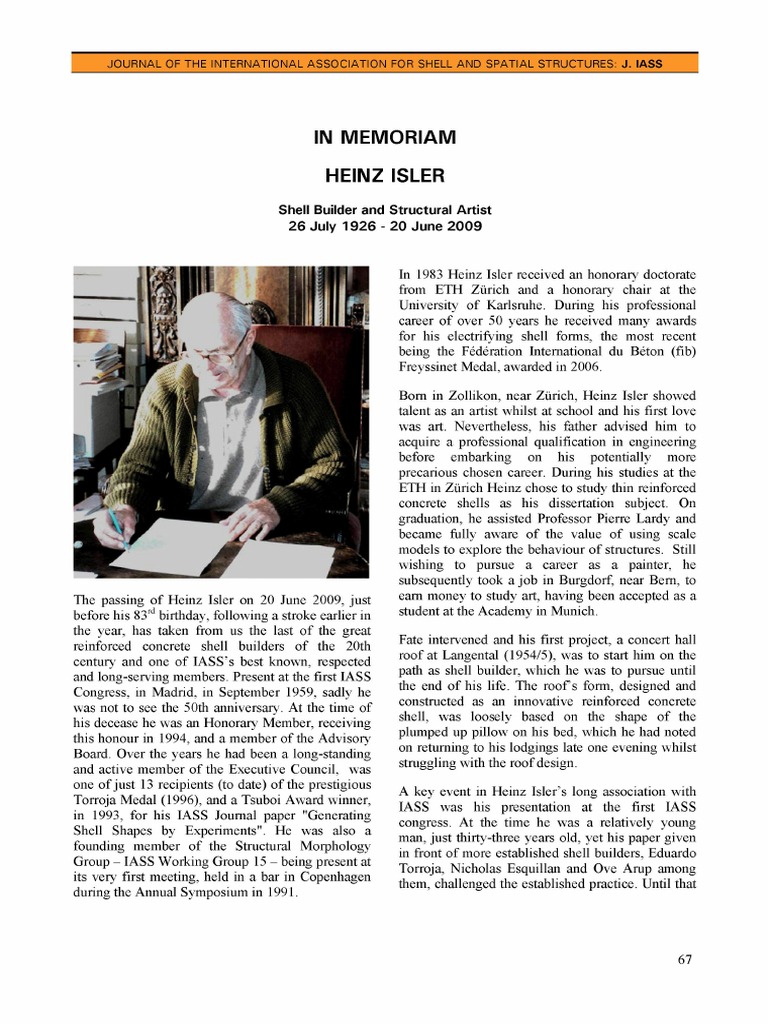 In Memoriam: Heinz Isler - IASS | PDF | Engineering | Nature