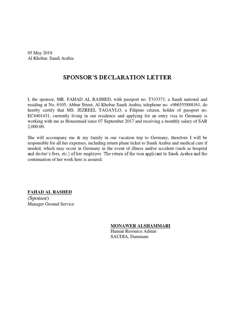Sponsor Letter Declaration | PDF