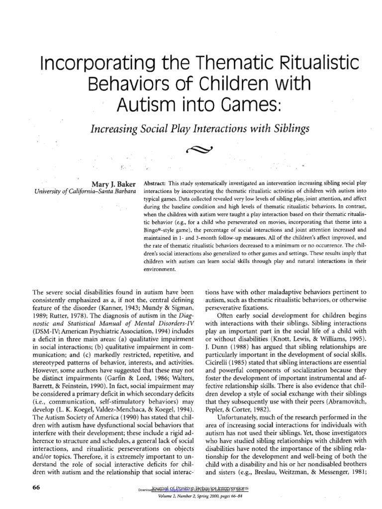 Incorporating: Thematic Ritualistic Behaviors Children With Autism Into ...