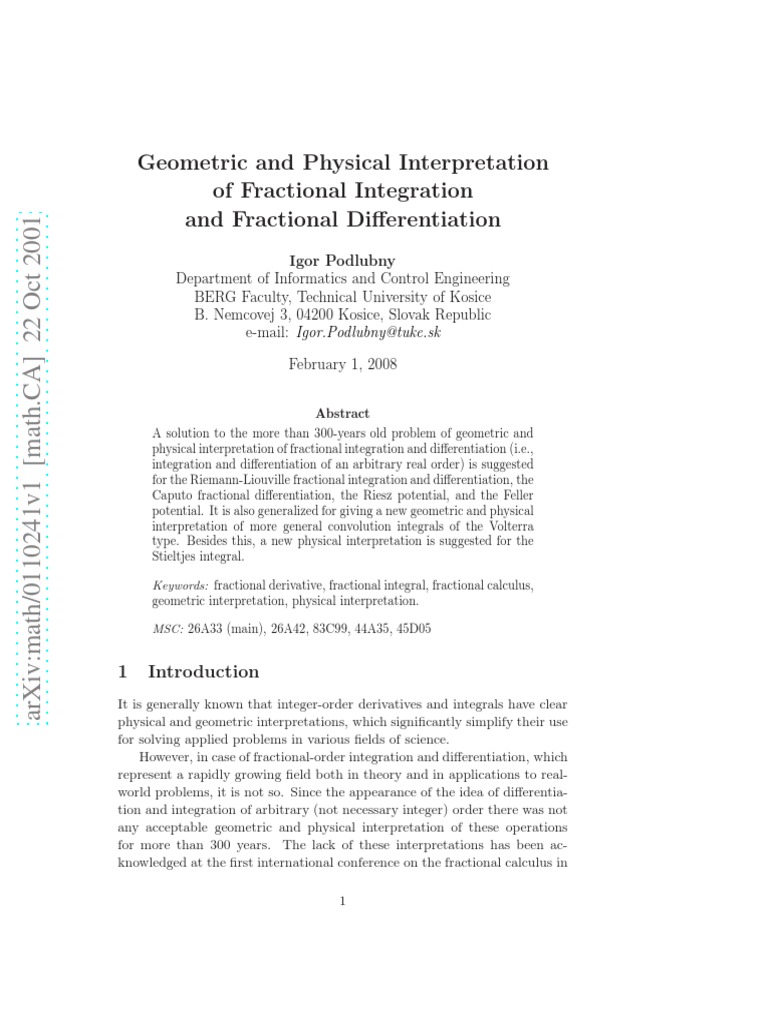 Geometric And Physical Interpretation Of Fractional Integration And Fractional Differentiation