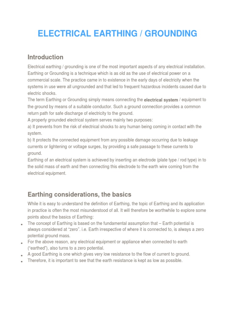 Electrical Earthing Grounding | PDF | Electrical Equipment | Electrical ...