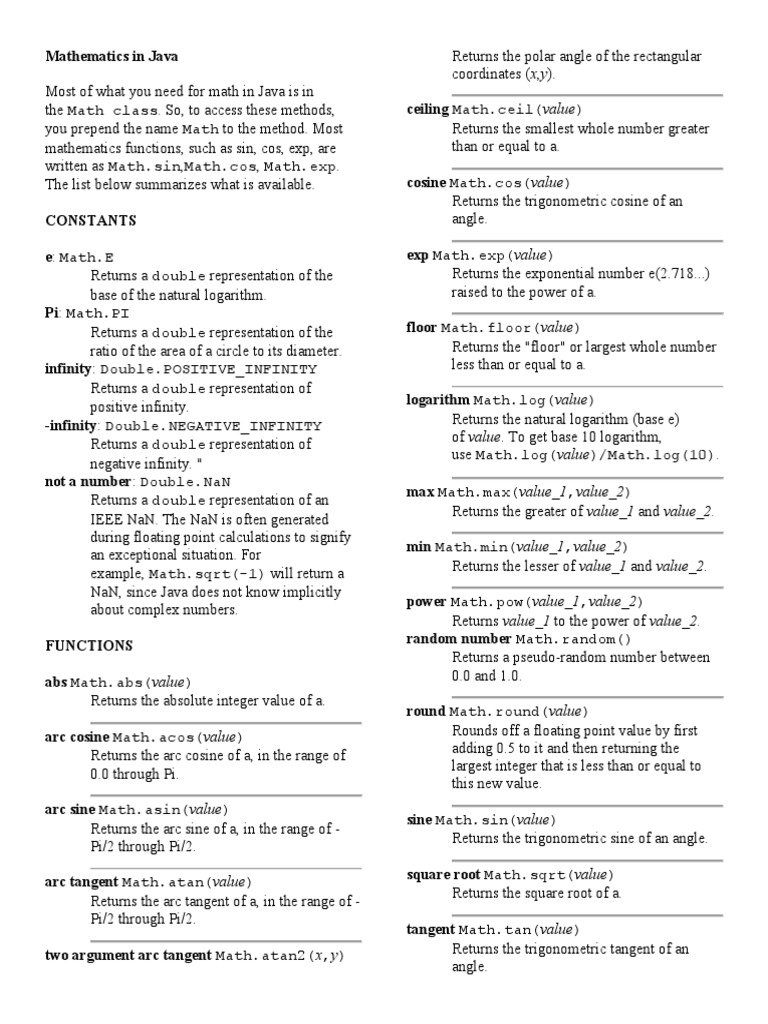 Mathematics On Java Pdf Data Type Integer Computer Science