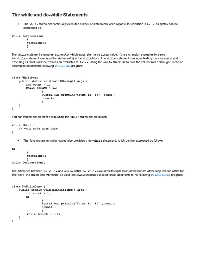 The While and Do-While Statements: Whiledemo | PDF | Control Flow ...