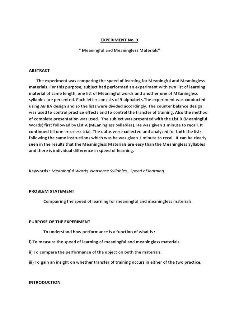 Experiment 3 | PDF | Experiment | Recall (Memory)