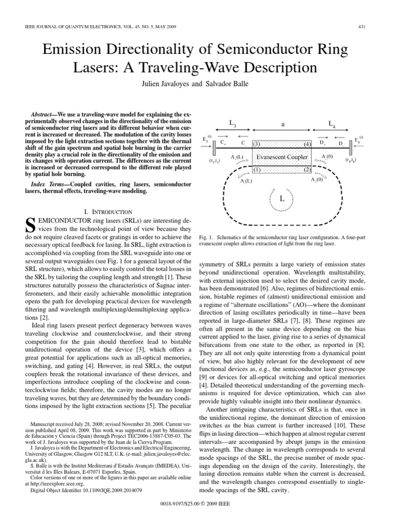 Emission Directionality of Semiconductor Ring Lasers: A Traveling-Wave Description | PDF ...
