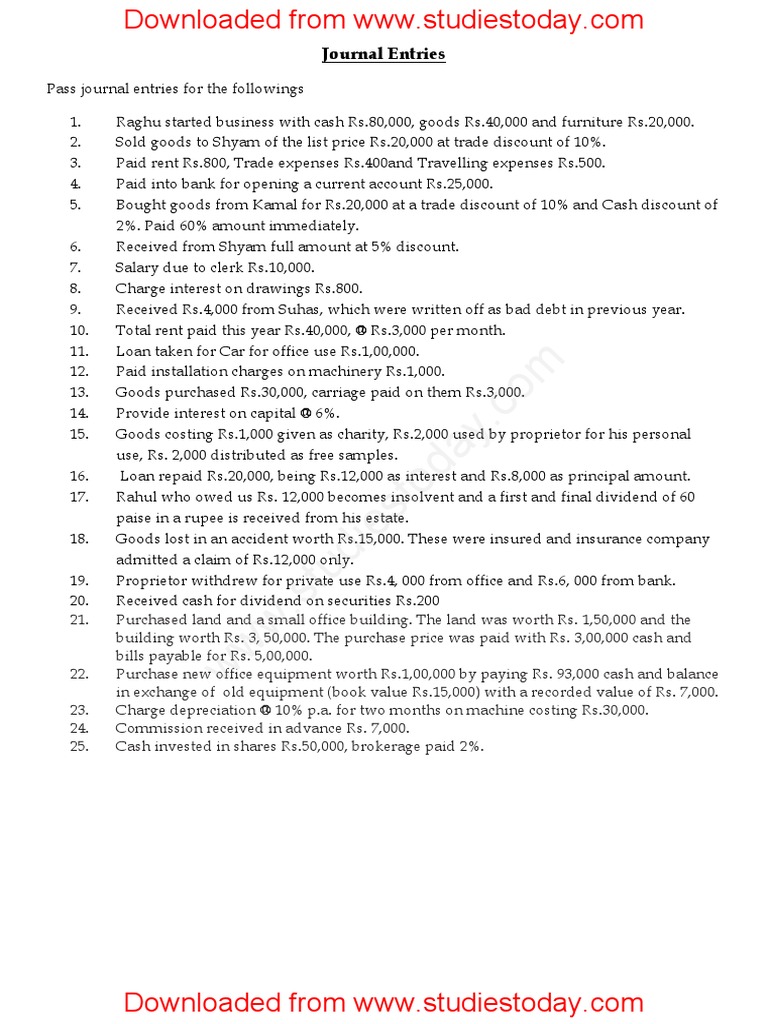 CBSE Class 11 Accountancy - Journal Entries | PDF | Rupee | Discounting