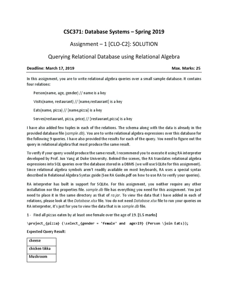 Assignment 1 Solution | PDF | Relational Database | Databases